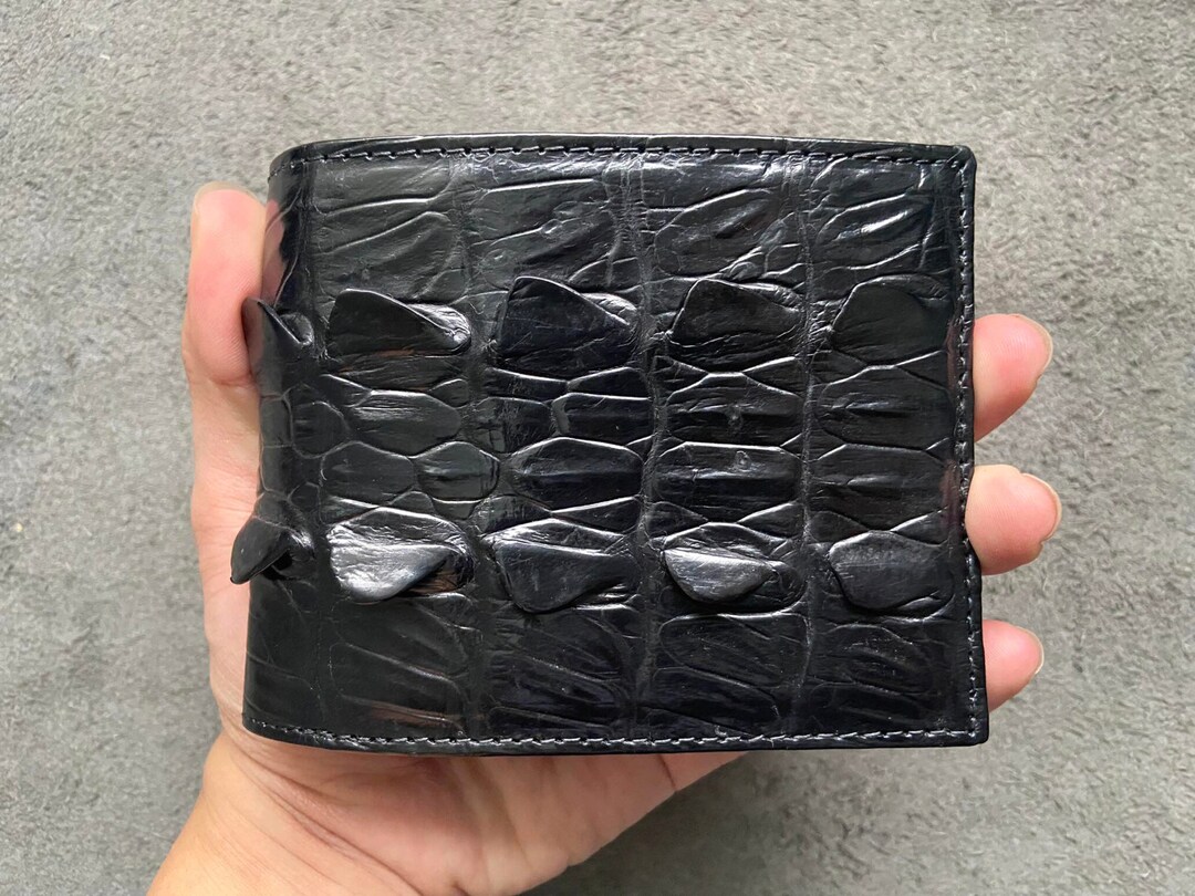 Black Alligator Genuine Back Tail Leather Skin Men's Wallet, Handmade ...