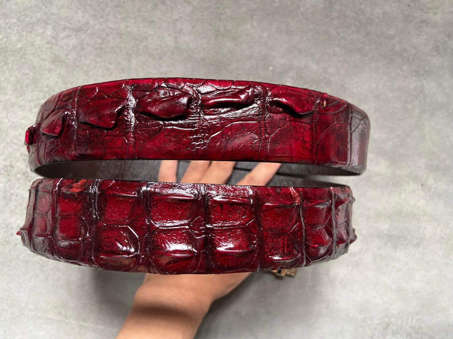 Red Alligator Leather Men's Belt: Handcrafted Automatic Buckle, 1.5 ...