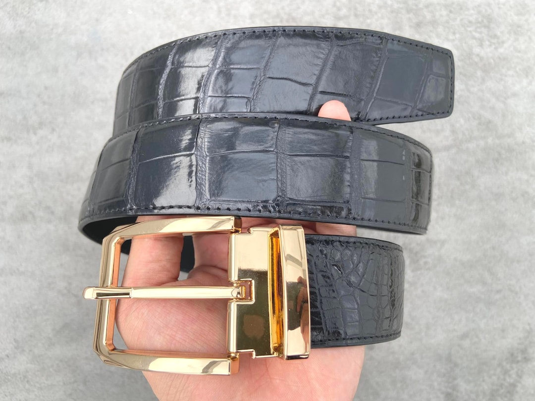 Black Genuine Alligator Belly Leather Skin Men's Belt 1.5 Inch ...