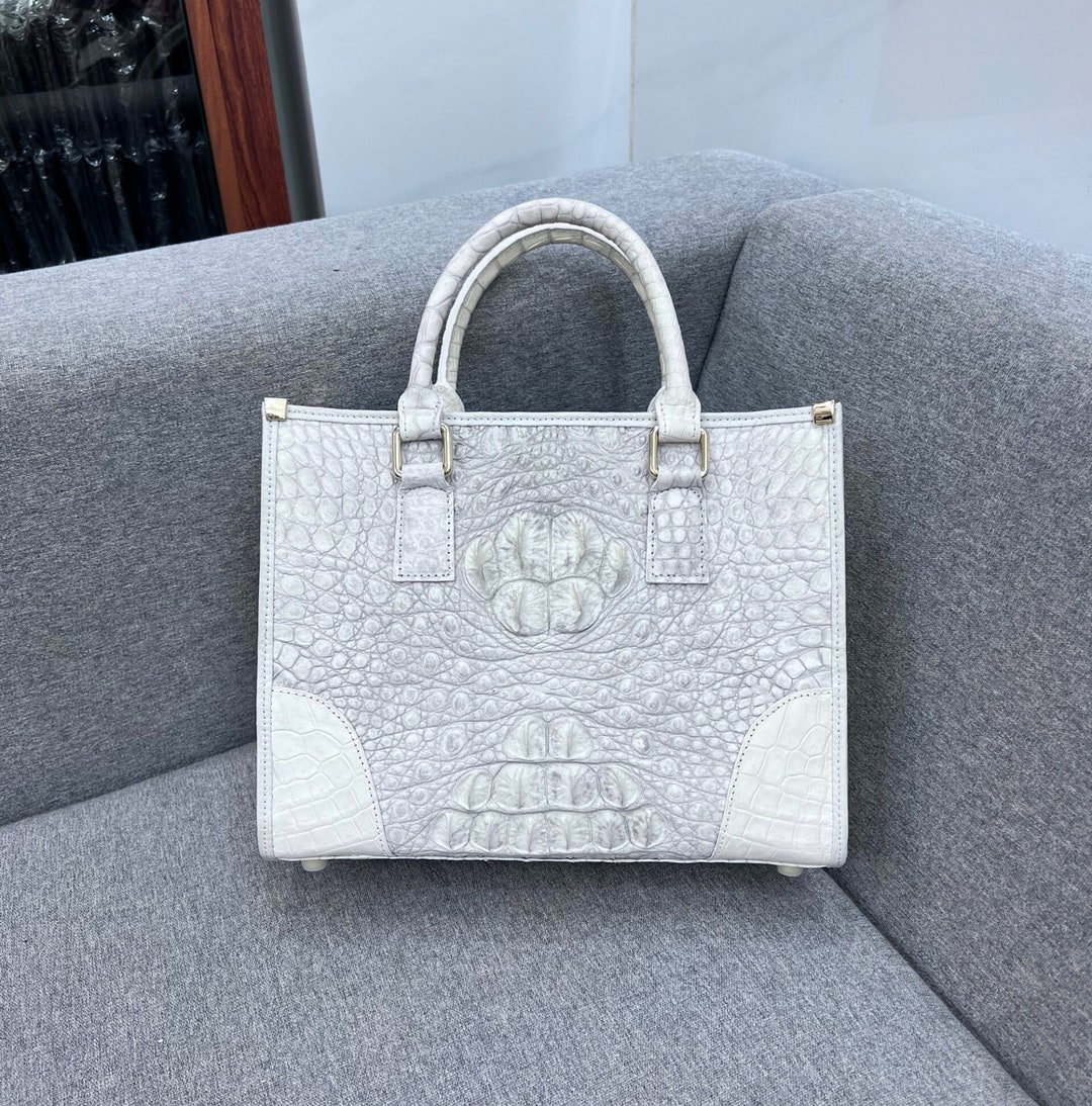 White Alligator Genuine Leather Skin Women's Handbag With Leather Strap ...