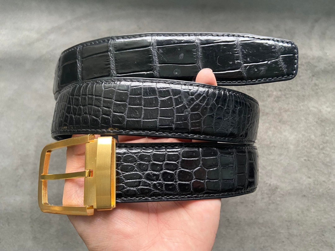 Black Alligator Genuine Belly Leather Skin Men's Belt W 1.3 Inch, Gift ...