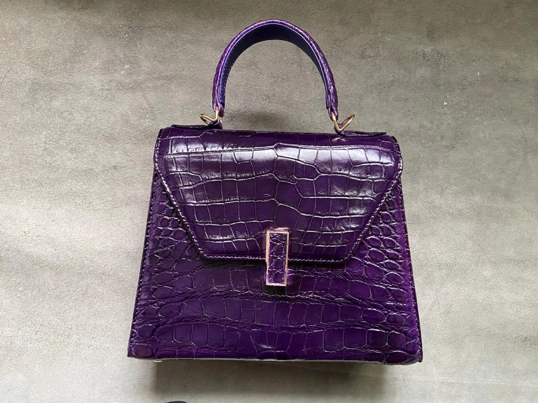 Purple Alligator Genuine Leather Skin Women's Top Handle Bag, Premium ...