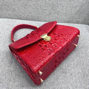 Red Alligator Geniune Leather Handle Bag - Designer Bag - Handmade Bag ...