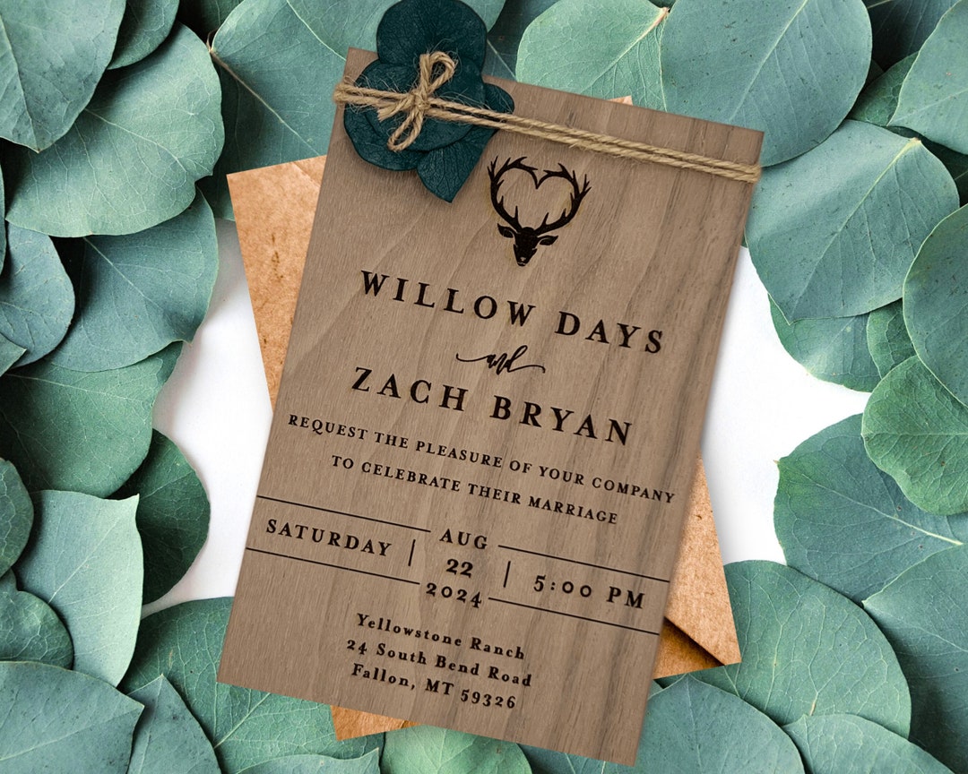 Rustic Wood Wedding Invitations- Wooden Invites Eucalyptus I Rustic ...