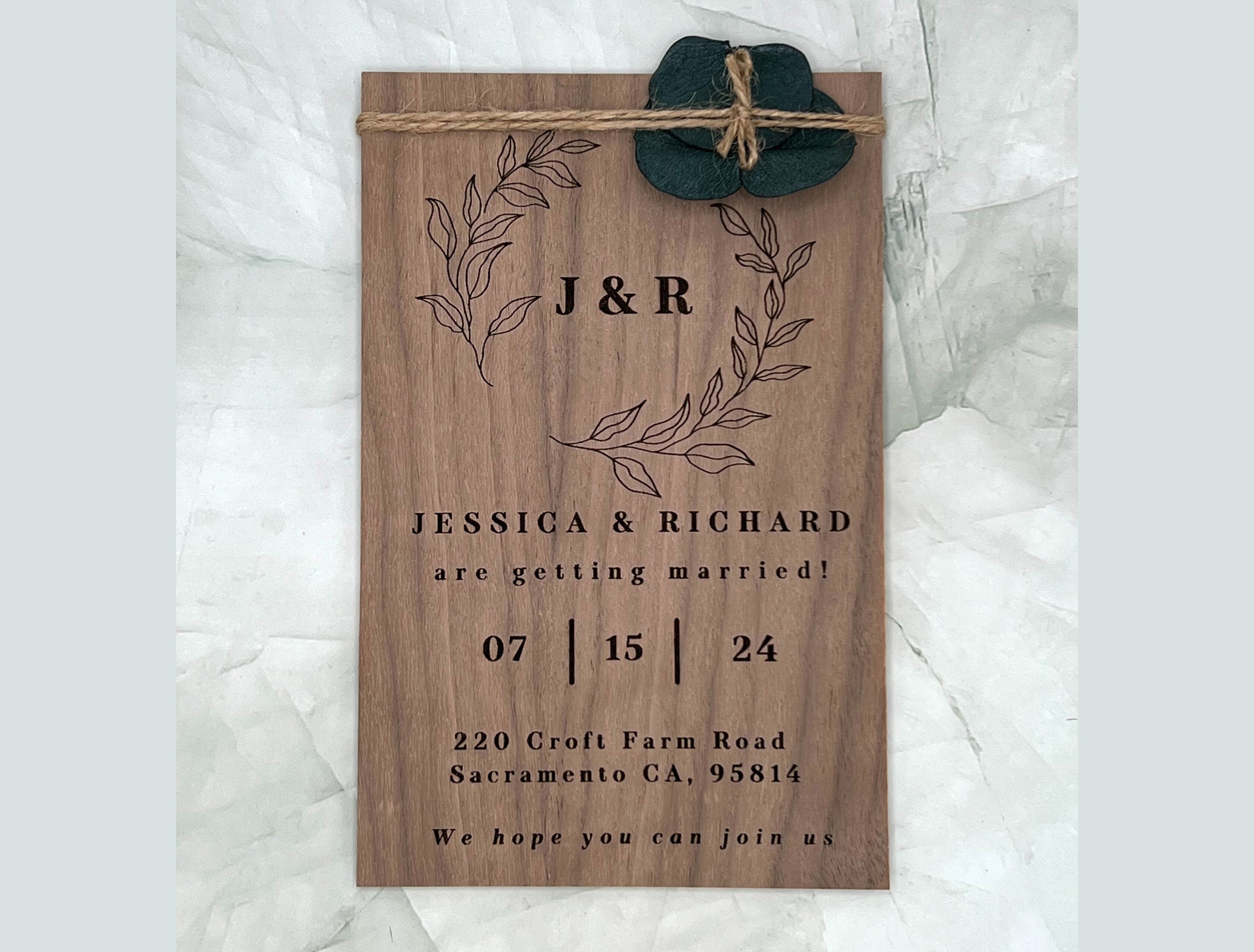 Eucalyptus Wooden Wedding Invitations, Rustic Wedding Invites, Wood ...