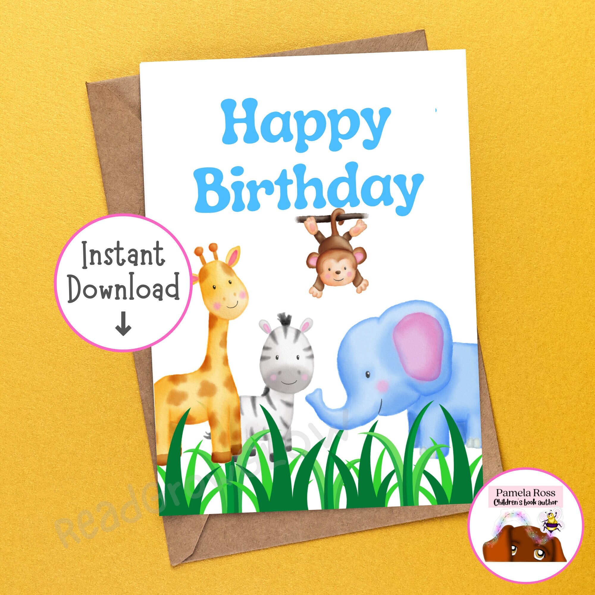 Birthday Card for Children - Printable, Happy Birthday, Jungle Animals ...