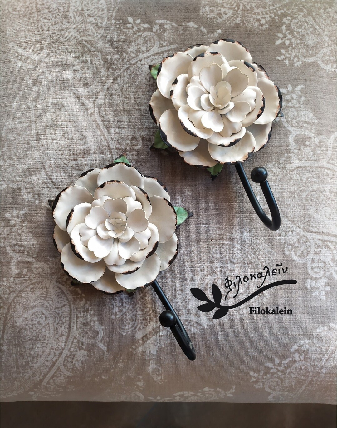 Flower Metal Wall Hooks - Set of 2 - Romantic Entryway Decor - Etsy