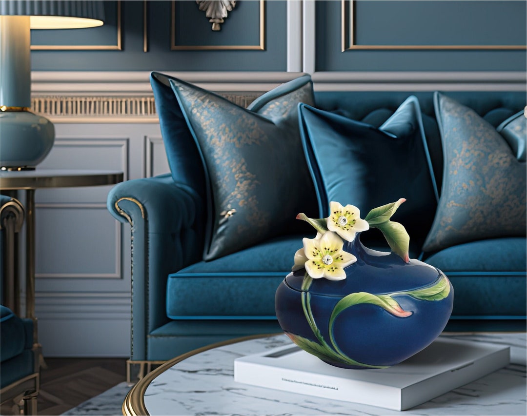 Franz Porcelain Cherry Blossom Lidded Box, Vintage Blue Porcelain ...