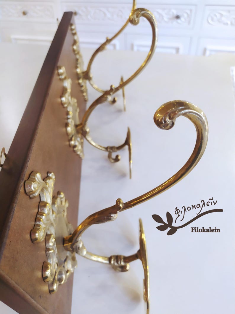 Baroque Brass Coat Rack With 3 Hooks, Vintage Wooden Wall Organizer ...