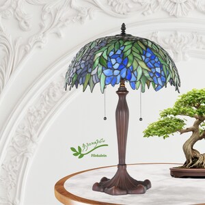 Floral Tiffany Table Lamp, Blue Purple Flowers, Victorian Desk Lamp - Etsy