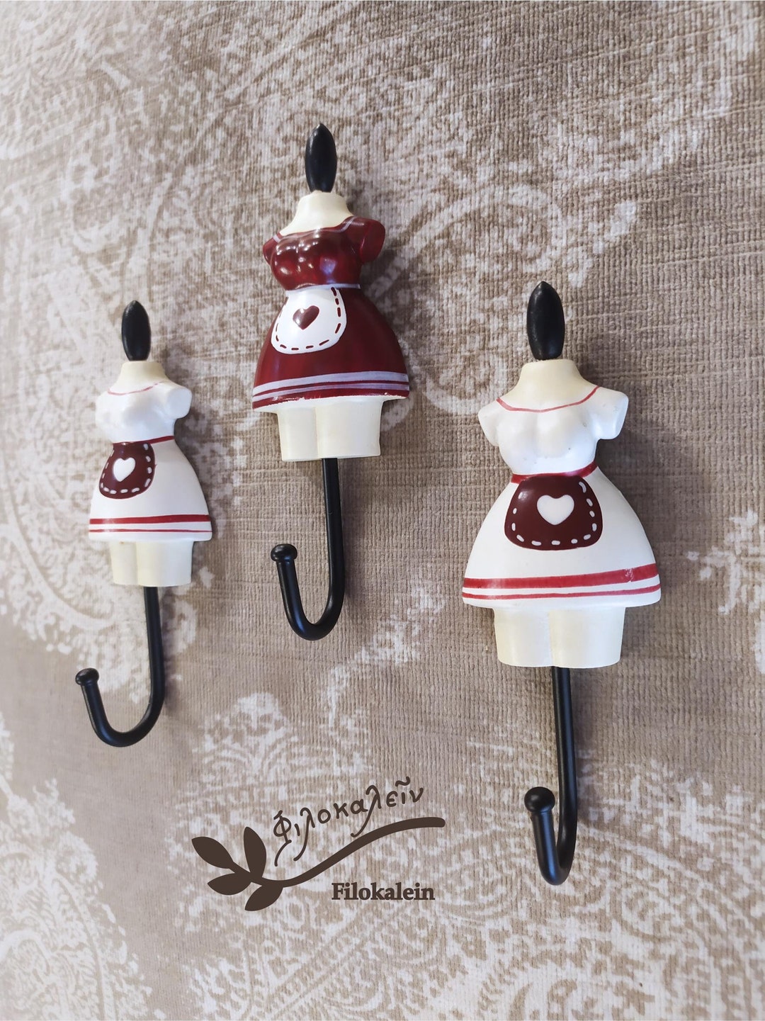 Retro Apron Wall Hook - Set of 3, Romantic Vintage Wall Kitchen Towel ...