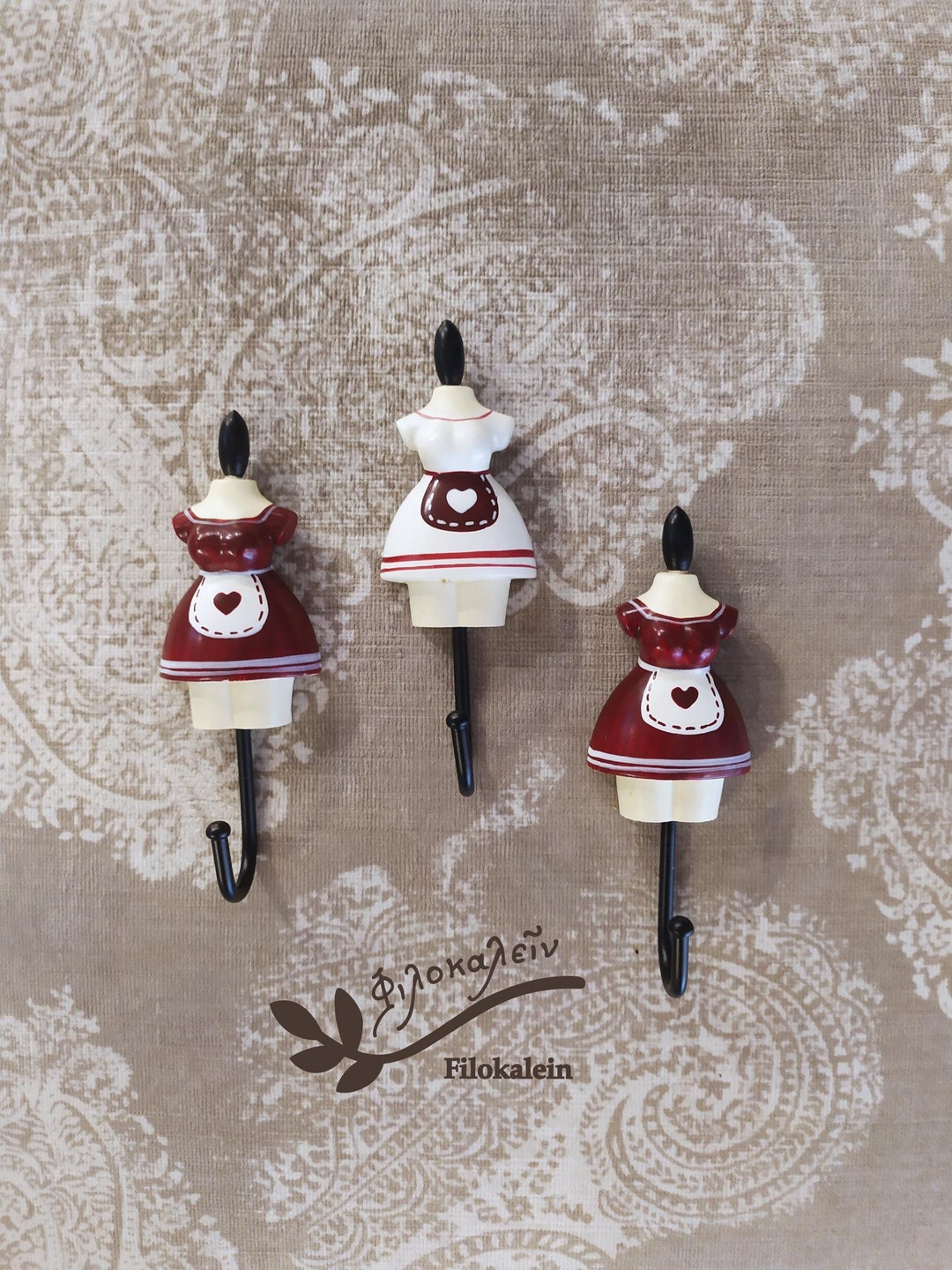 Girly Apron Wall Hook - Set of 3, Romantic Vintage Wall Kitchen Towel ...