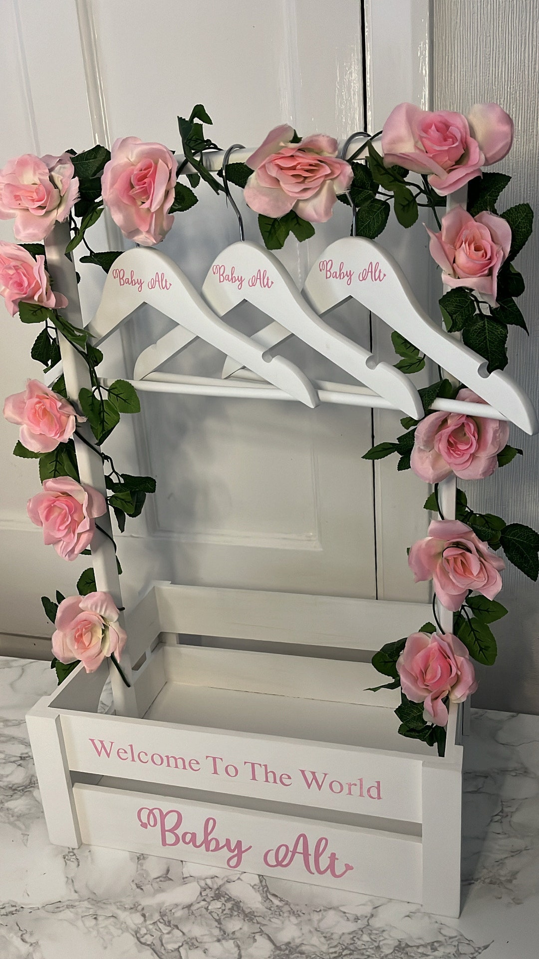 Rose Garland Clothing Rail Hamper | Personalised | Baby Crate | Rose ...