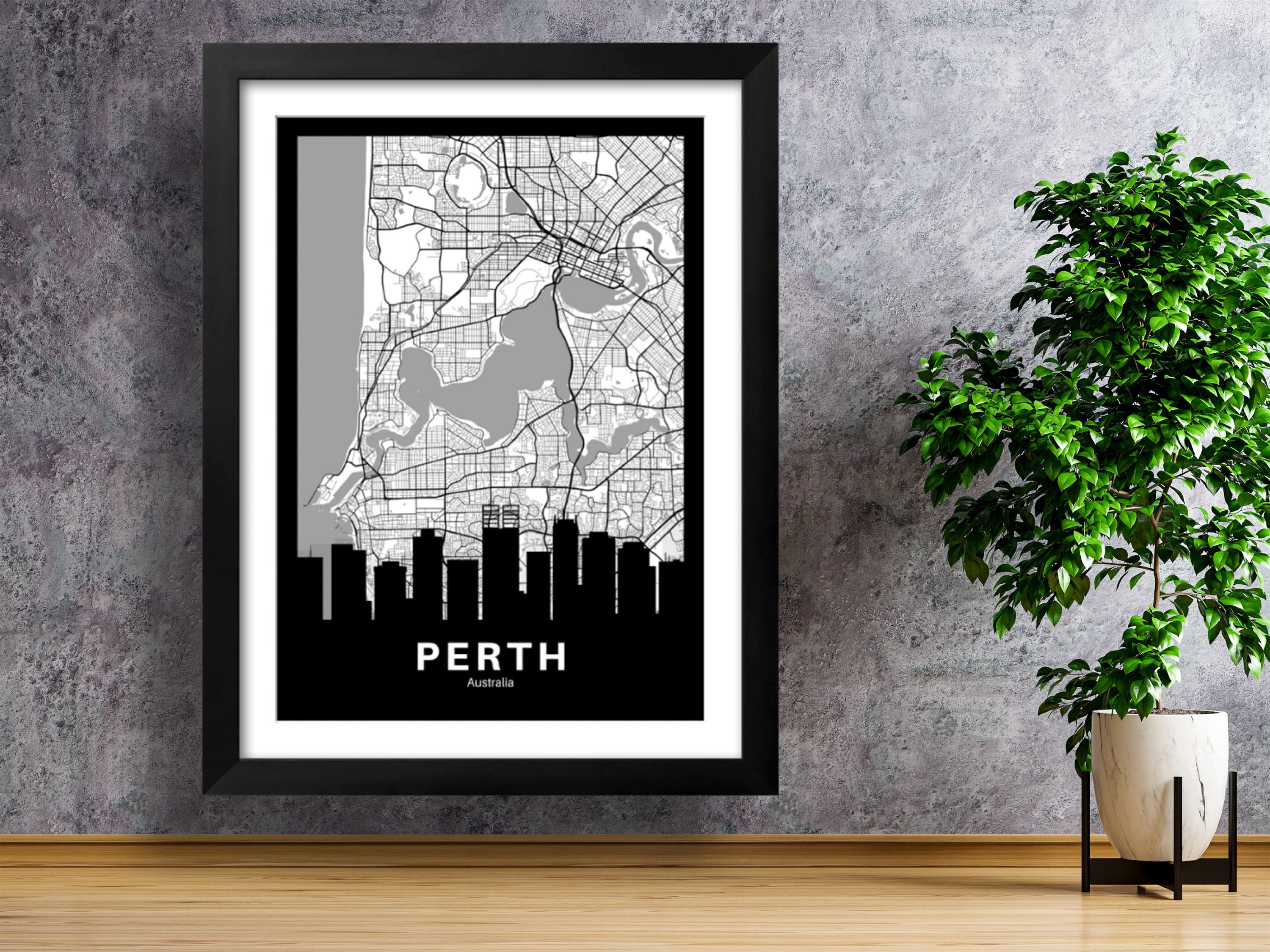 Perth City Map WA Western Australia Art Wall Map Printable - Etsy