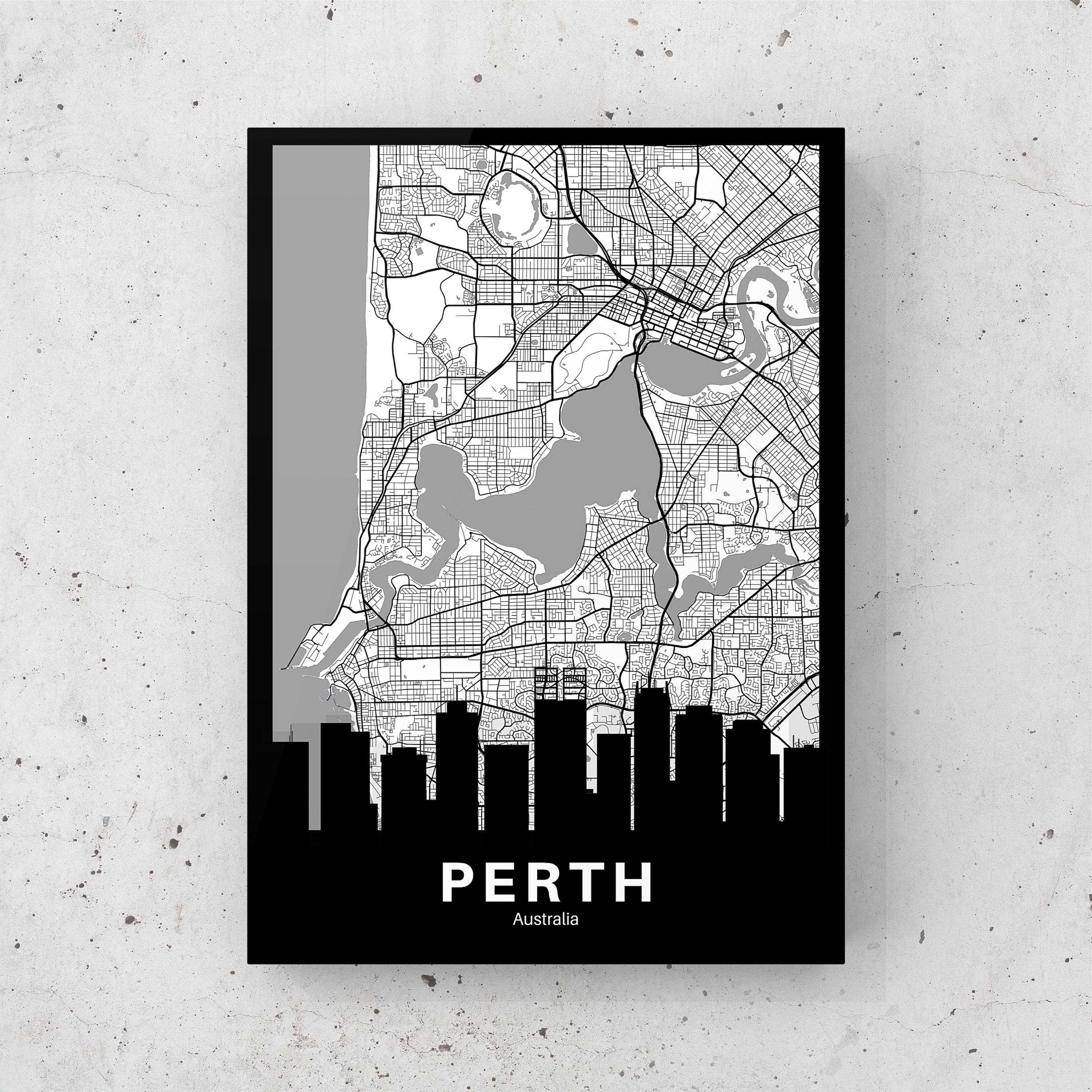Perth City Map WA Western Australia Art Wall Map Printable - Etsy