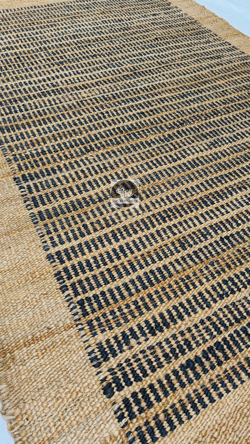 Handmade Jute Rug: Natural & Black Braided Dhurrie, 4x6 Ft - Etsy