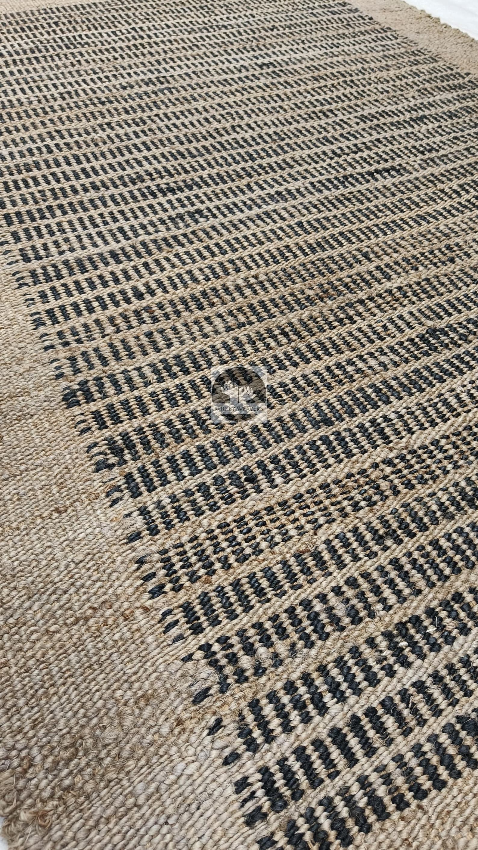 Handmade Jute Area Rug: Natural & Black Braided Dhurrie, Custom Size - Etsy