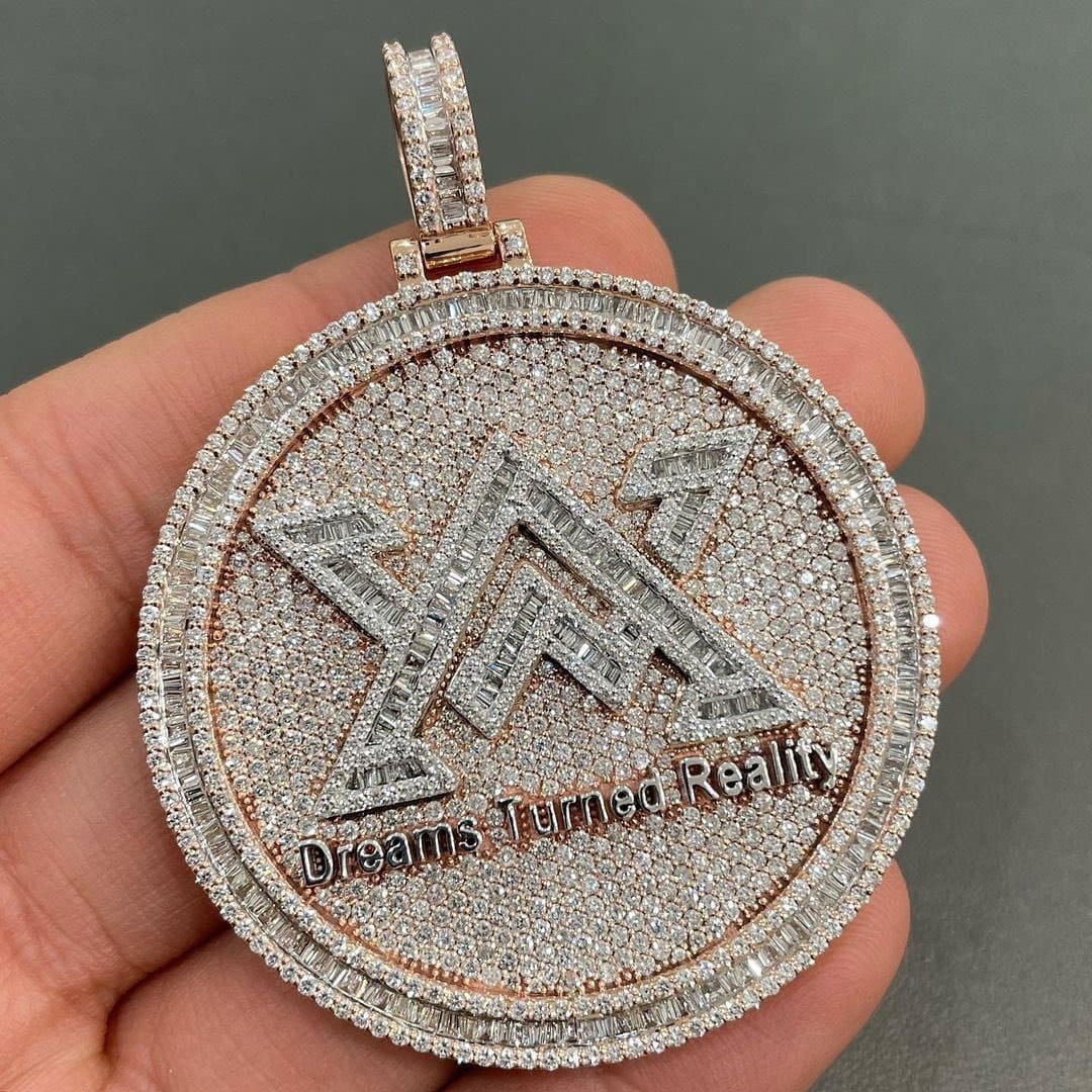 35 Ctw Moissanite Diamond Circle Shape Pendant, Rose Gold Custom Name ...