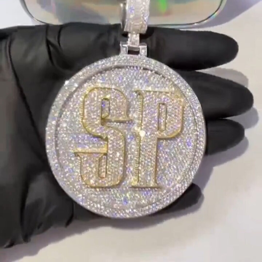 Custom SP Letter in Circle Shape Pendant Made by 8 CTW Round Brilliant ...
