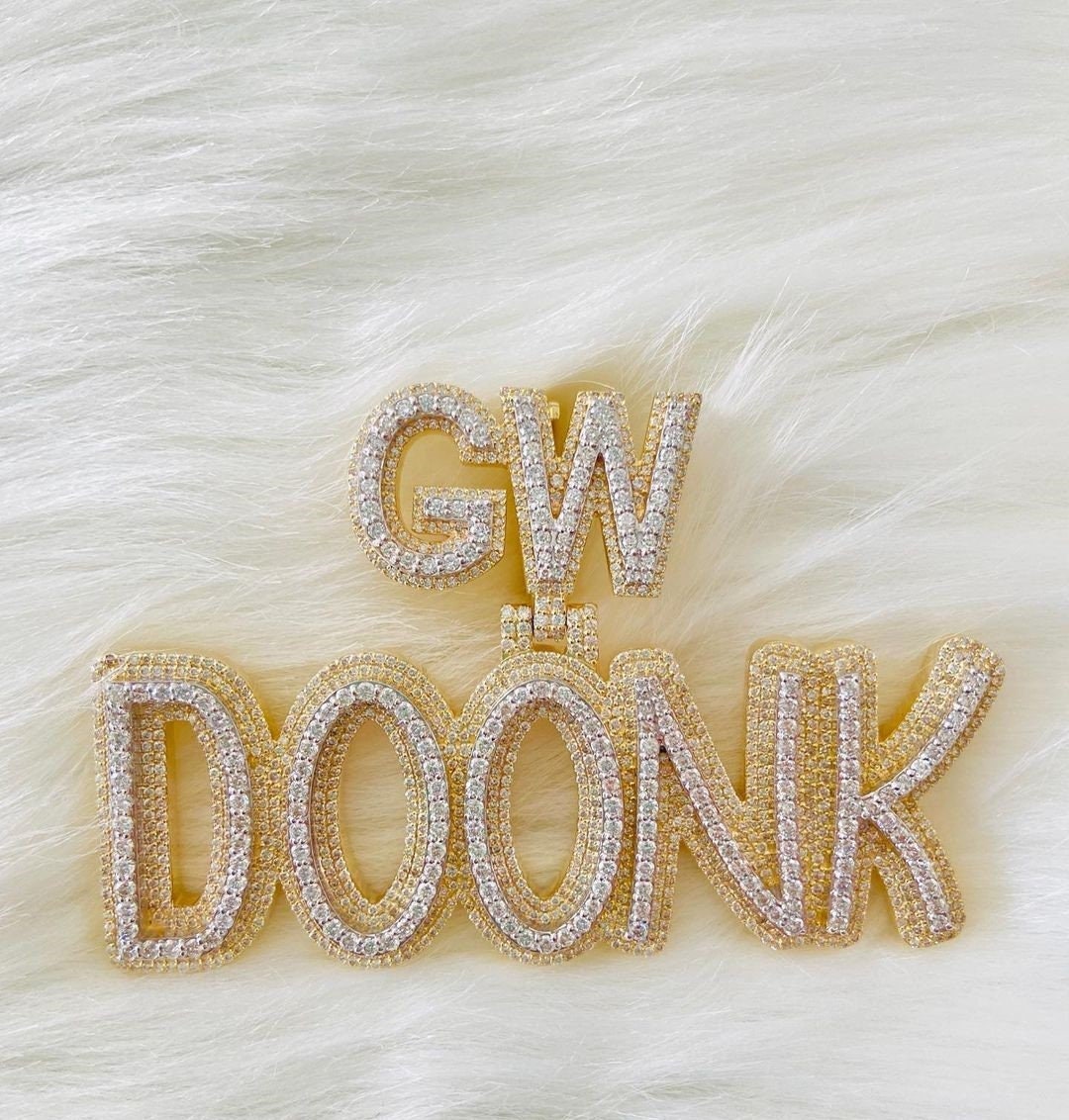 Yellow Gold Plated Hip Hop Jewelry, Sparkling DOONK Name Pendant With ...