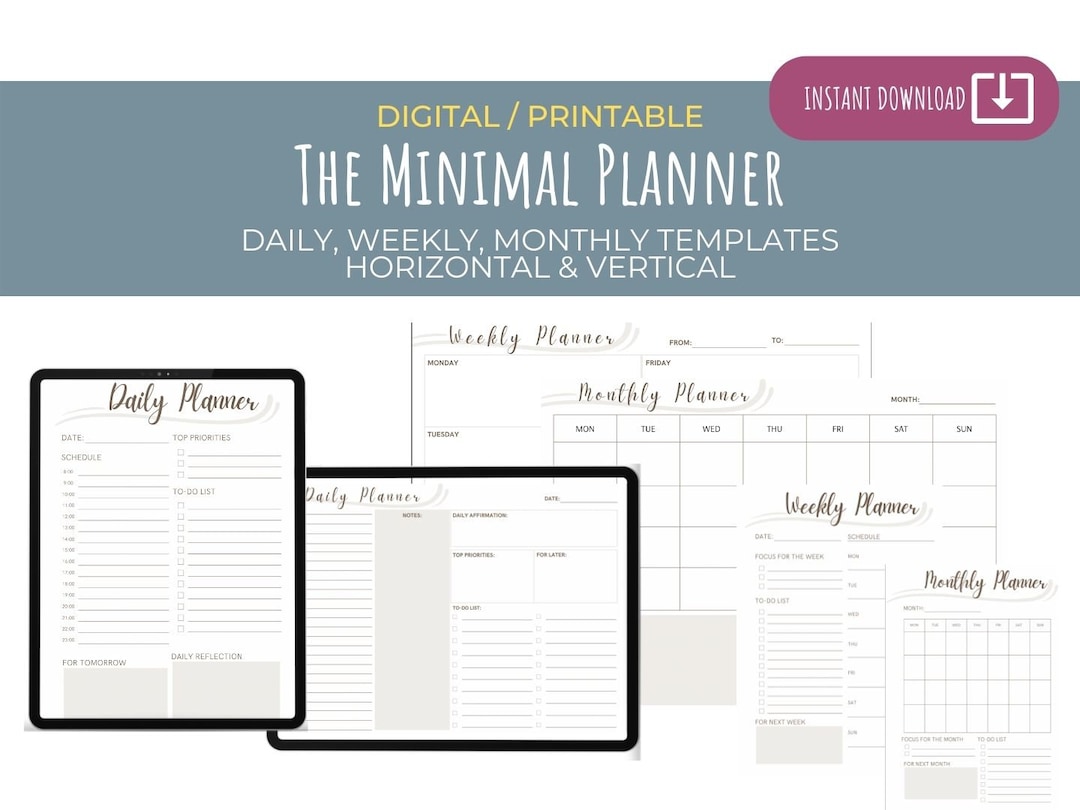 Minimalist Daily, Weekly, Monthly Planner: Horizontal & Vertical ...
