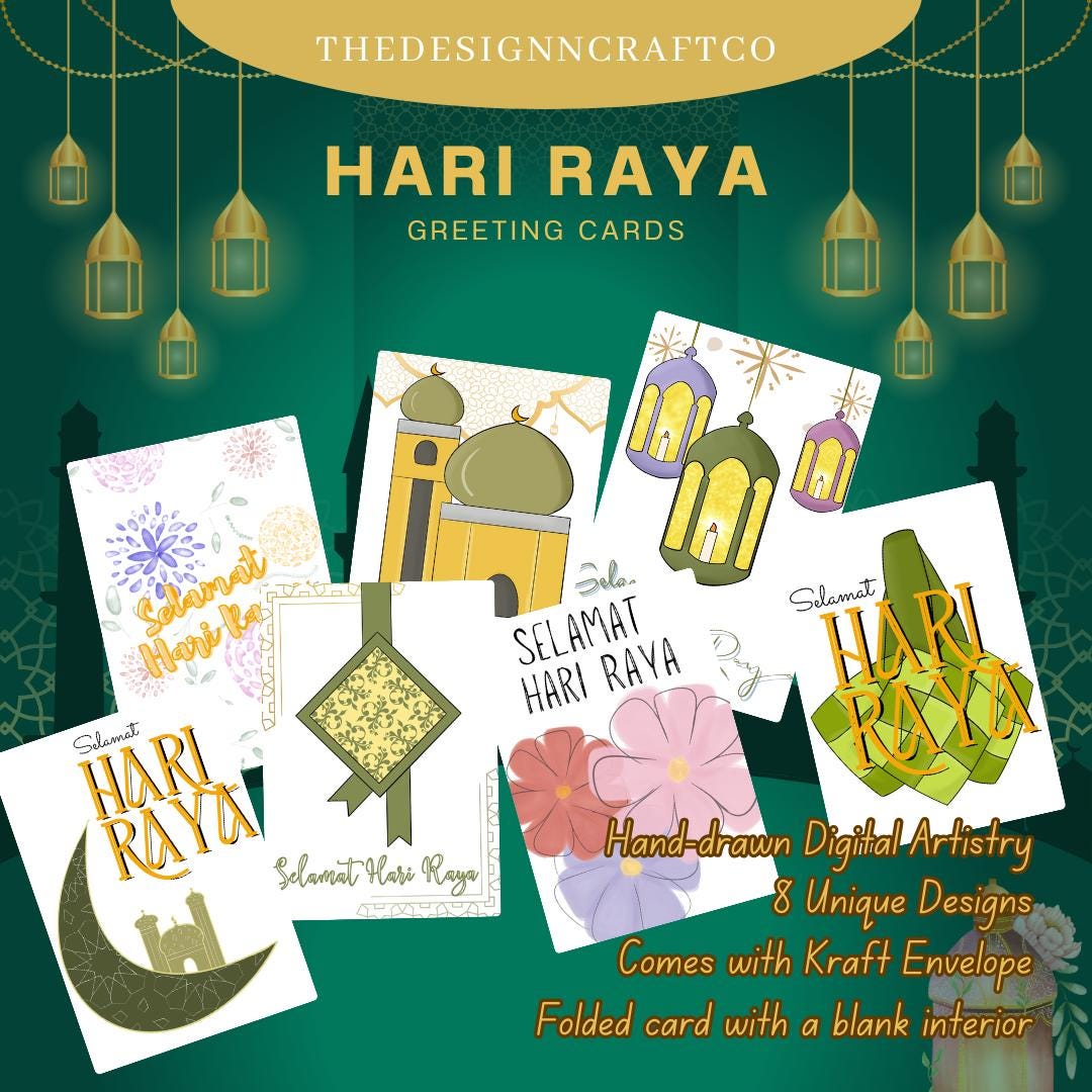 Hari Raya Greeting Cards With Hand-drawn Artwork | 8 Unique Designs ...
