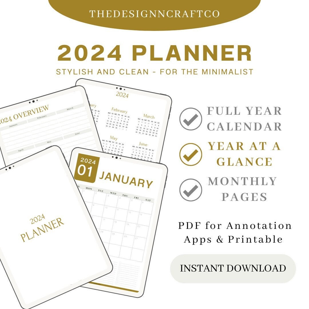 2024 Monthly Digital Planner Minimalist Design. Printable / Digital - Etsy