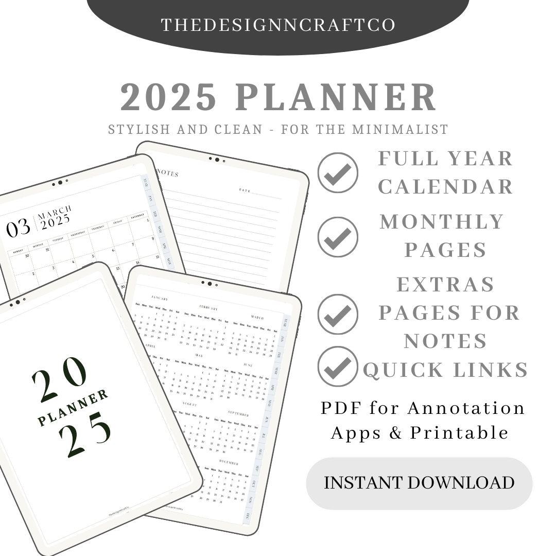 Minimalist 2025 Digital Planner | Black and White | Goodnotes ...