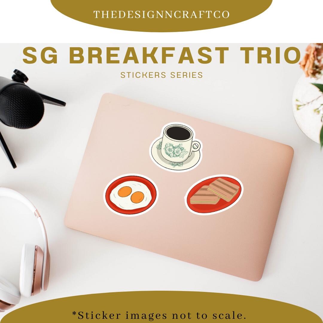 Singapore Breakfast Trio Die Cut Vinyl Stickers - Water-resistant ...