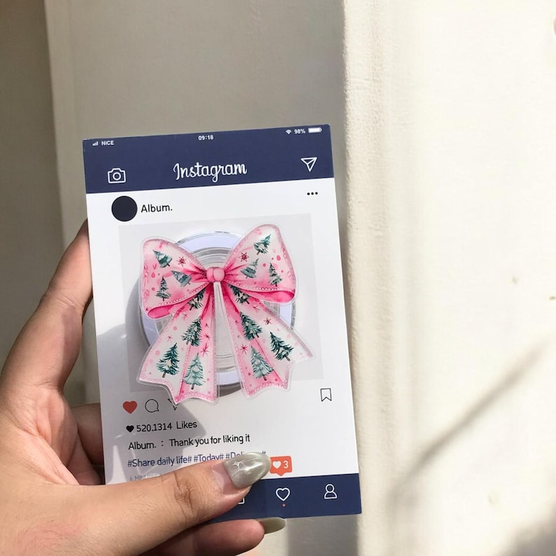 Christmas Coquette bow Magnetic Phone Grip: Xmas Bow With Mini Tree ...