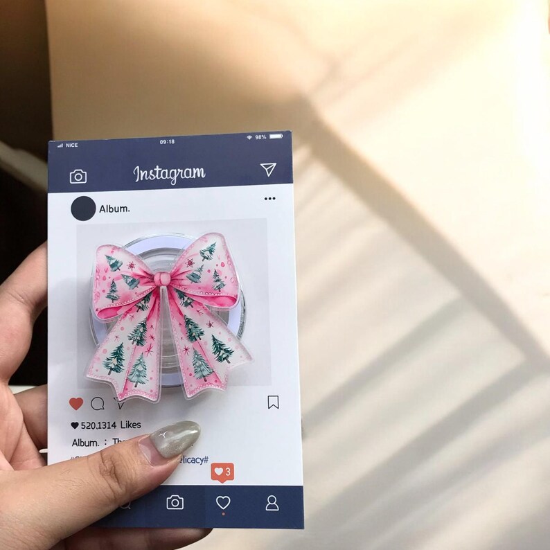 Christmas Coquette bow Magnetic Phone Grip: Xmas Bow With Mini Tree ...