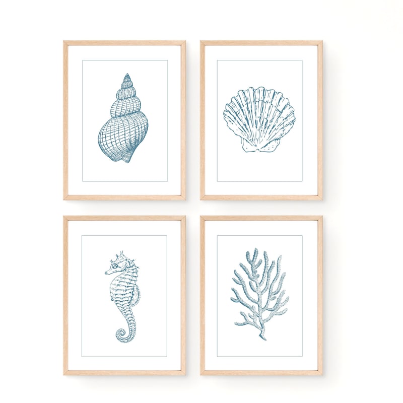 Coral Navy Wall Art - Etsy