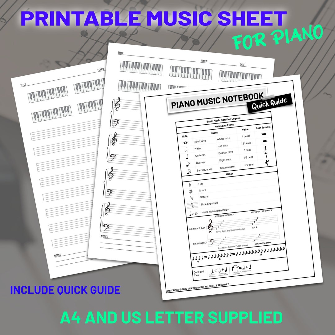 Printable Piano Music Sheet Letter/a4. Blank Sheet Music Printable ...