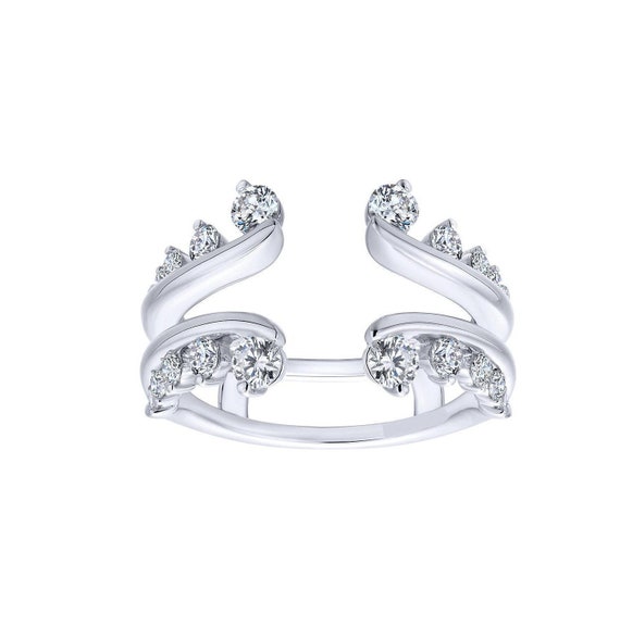 Open Leaf Wedding Ring Enhancer Round Diamond Ring Wrap 14K - Etsy