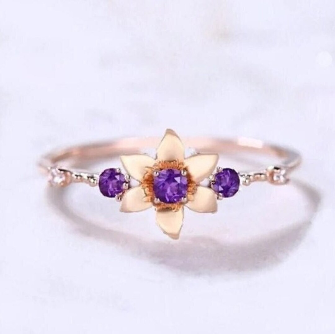Tangled Rapunzel Amethyst Engagement Ring 14K Rose Gold Vermeil ...