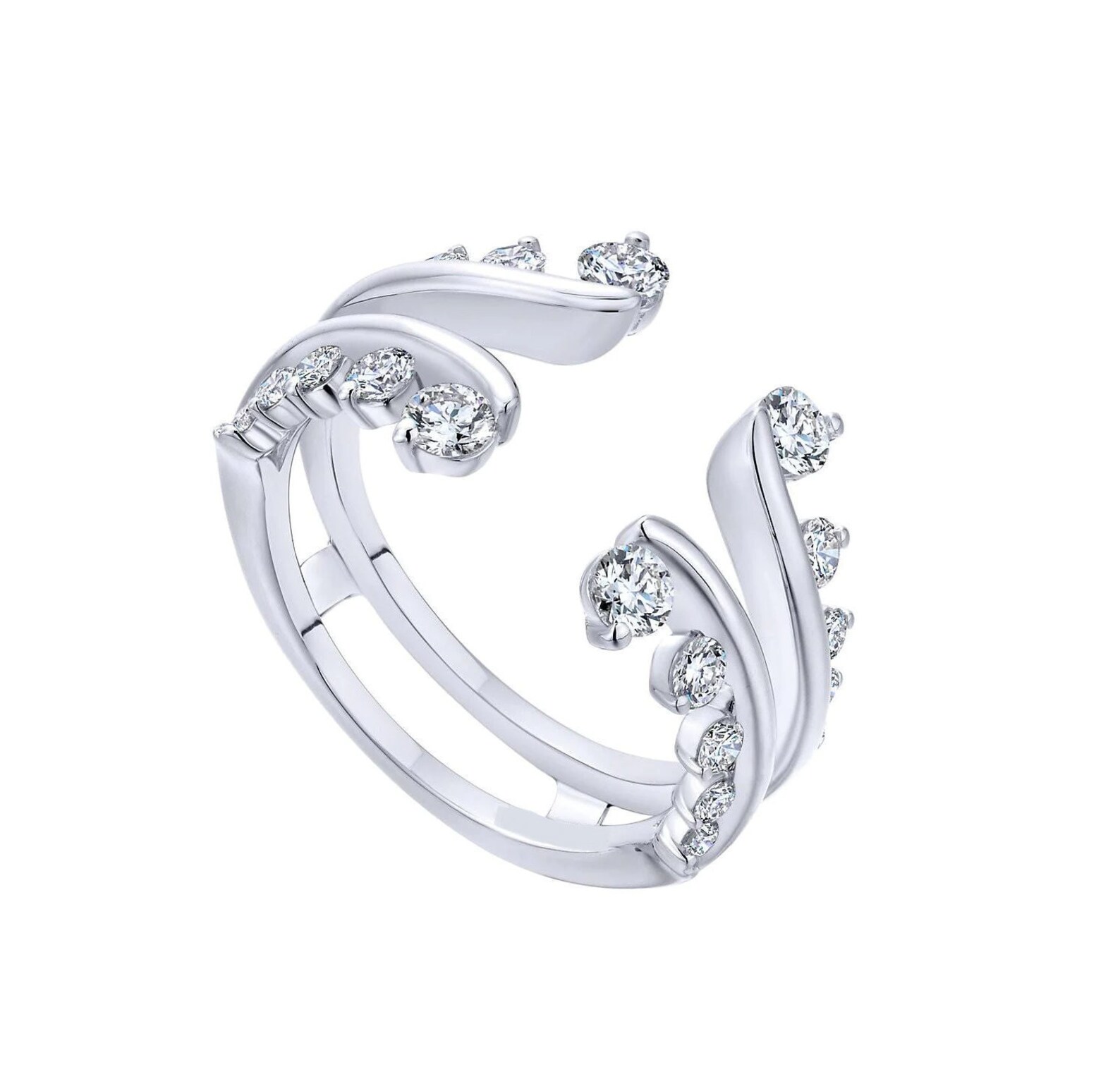 Open Leaf Wedding Ring Enhancer Round Diamond Ring Wrap 14K - Etsy