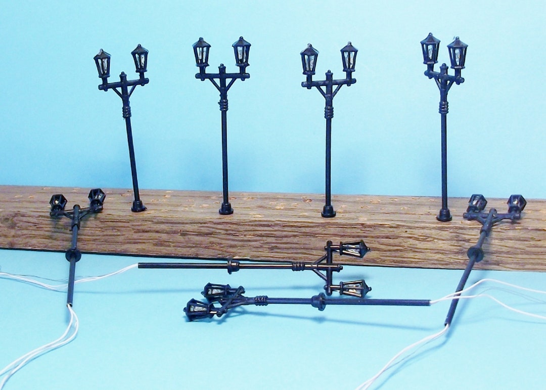 New HO Scale LED 2 Lamp Cast Iron Looking Lights. Set Includes 8 Lights ...