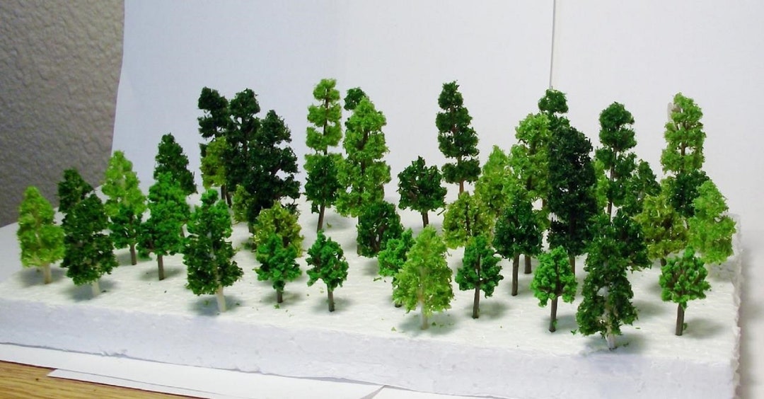 48 Piece Set of N Scale Mixed Color Trees 12 Pieces in 4 Sizes 2 3/8",1 ...