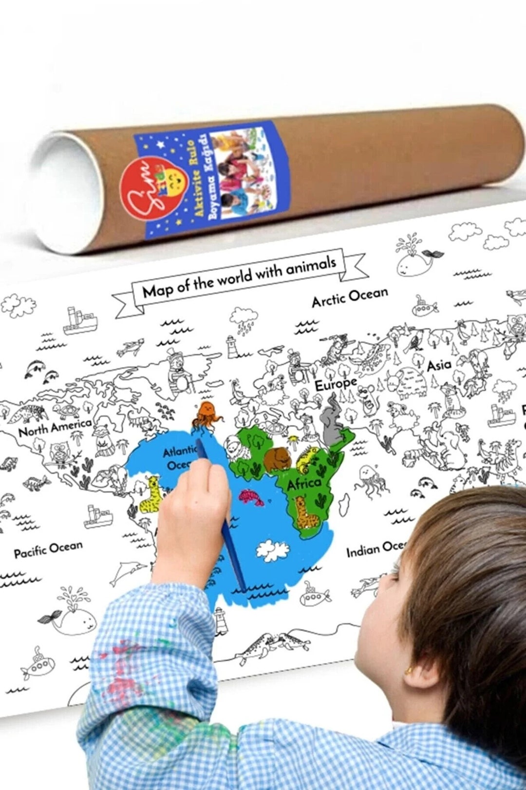 World Map Activity Roller Coloring Sheet. Children's Activities ...