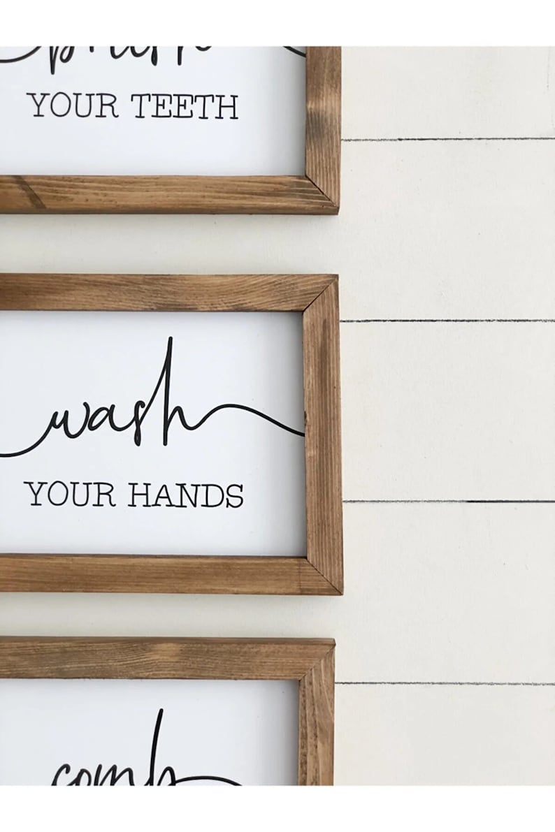 Bathroom Wash Your Hands Brush Your Teeth Comb Your Hair Wooden Frame ...