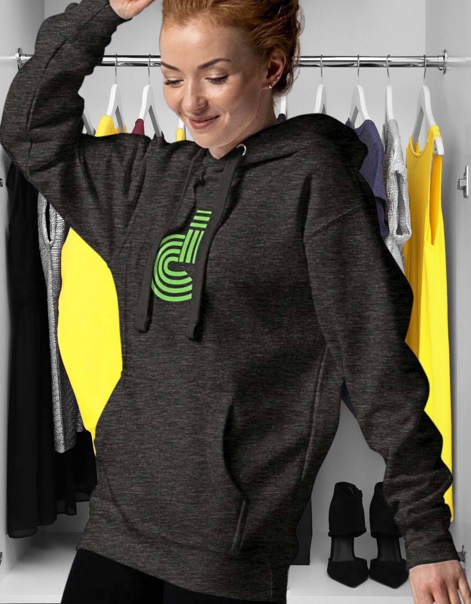 Bright Neon Green Riddler Print, Inverted Question Mark Hoodie, Flip ...