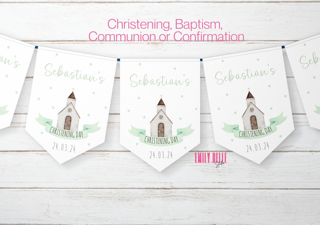 Personalised Christening Communion Baptism Bunting, Party Decoration ...