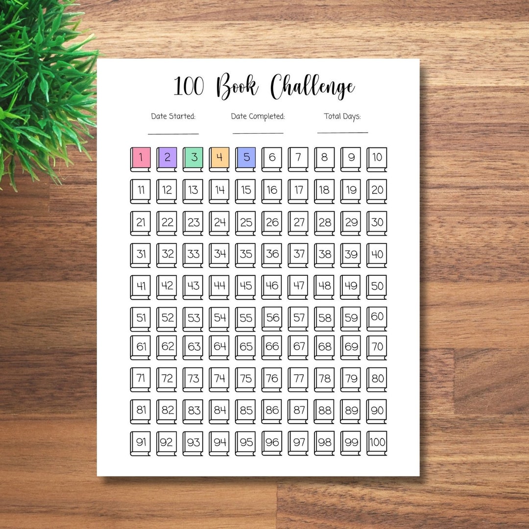 100 Book Reading Challenge, Tracker A5 Journal Page, Reading Log ...