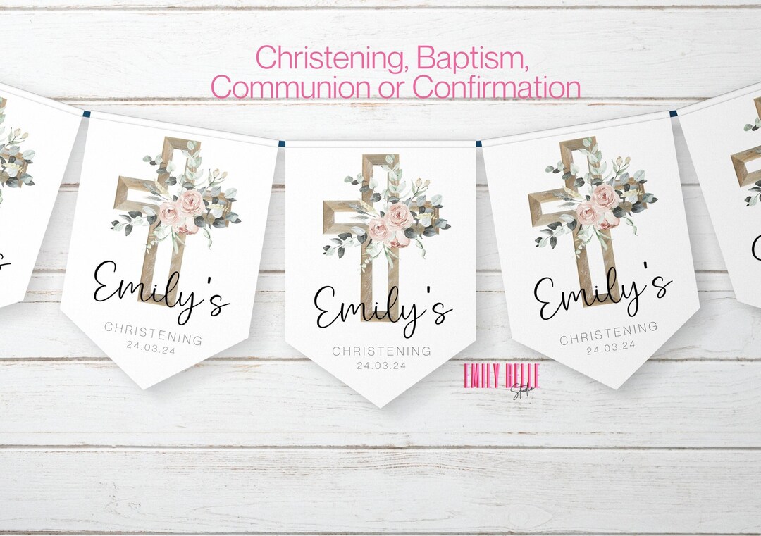 Personalised Christening Communion Baptism Bunting, Party Decoration ...