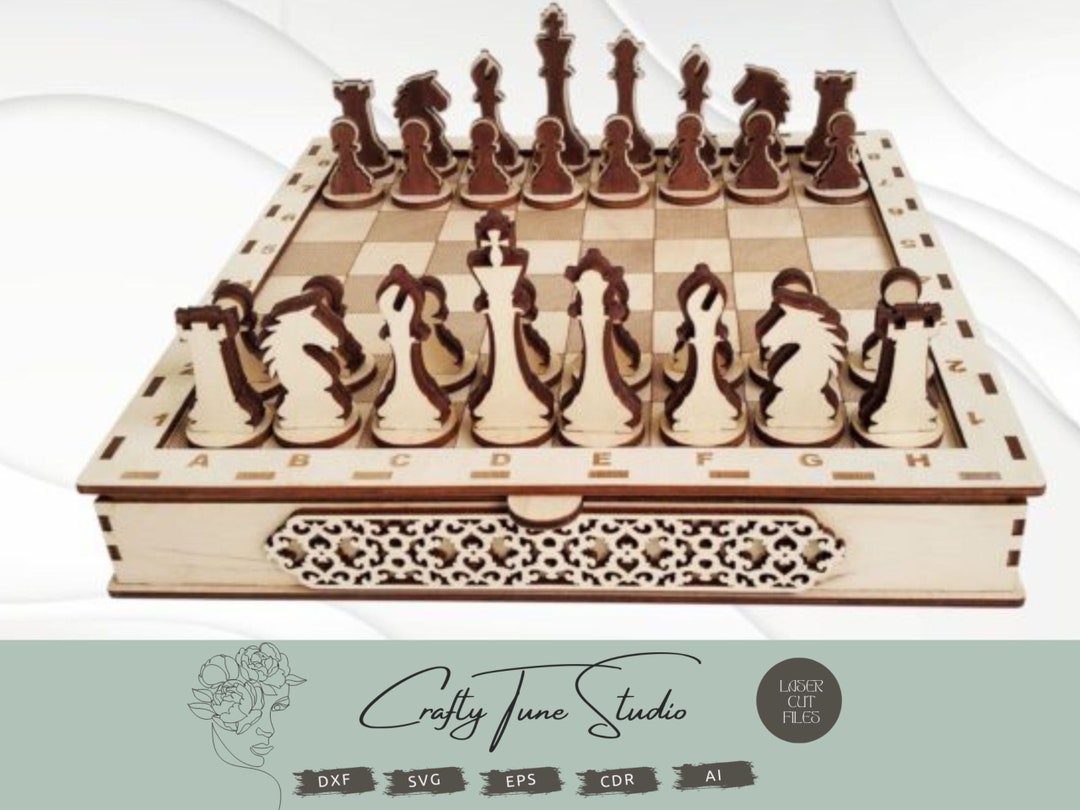 Wooden Chess Pieces Laser Cut File - Glowforge Project Handmade Chess ...