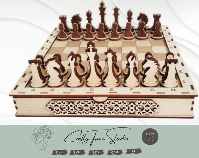 Chess and Chess Pieces Laser Cut Files Wooden Laser Cut Cnc Vector ...