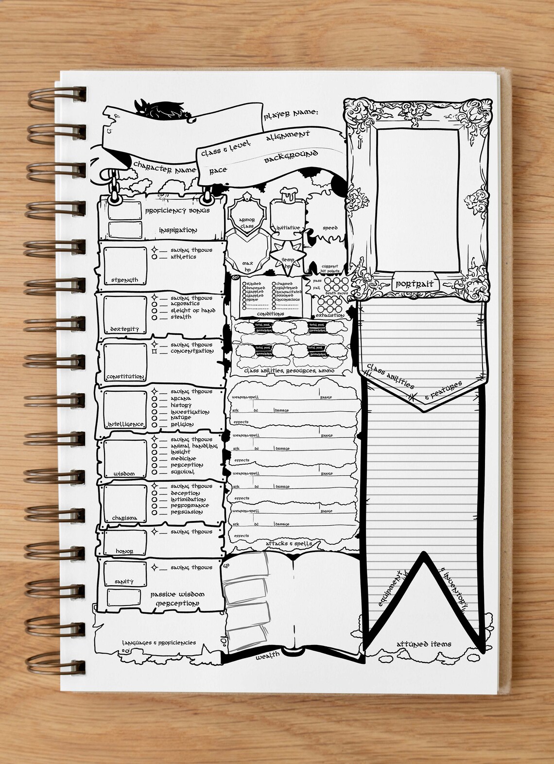 PRINTABLE Dnd Character Sheet 5e Dungeons and Dragons RPG TTRPG Stats ...