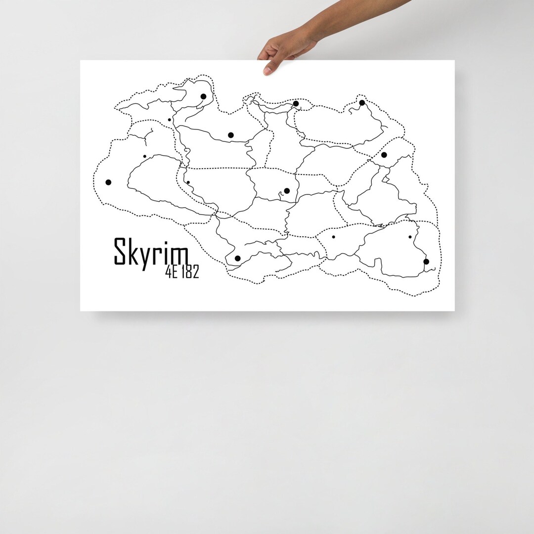 Minimalist Skyrim Map Poster/art Print Matte Horizontal - Gaming Gamer ...