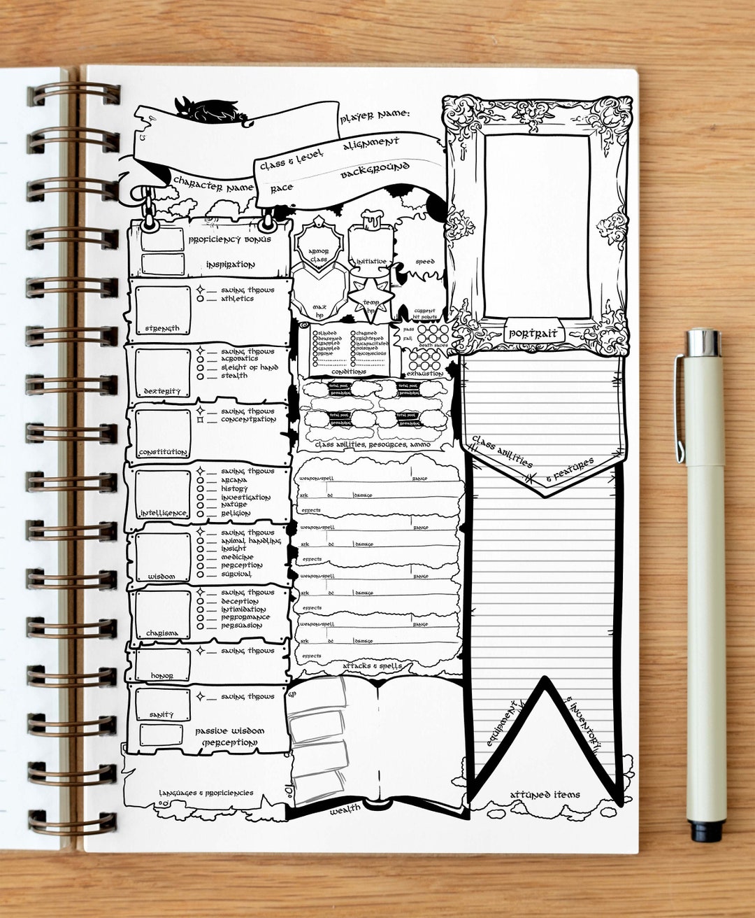 PRINTABLE Dnd Character Sheet | 5e Dungeons and Dragons RPG TTRPG Stats ...