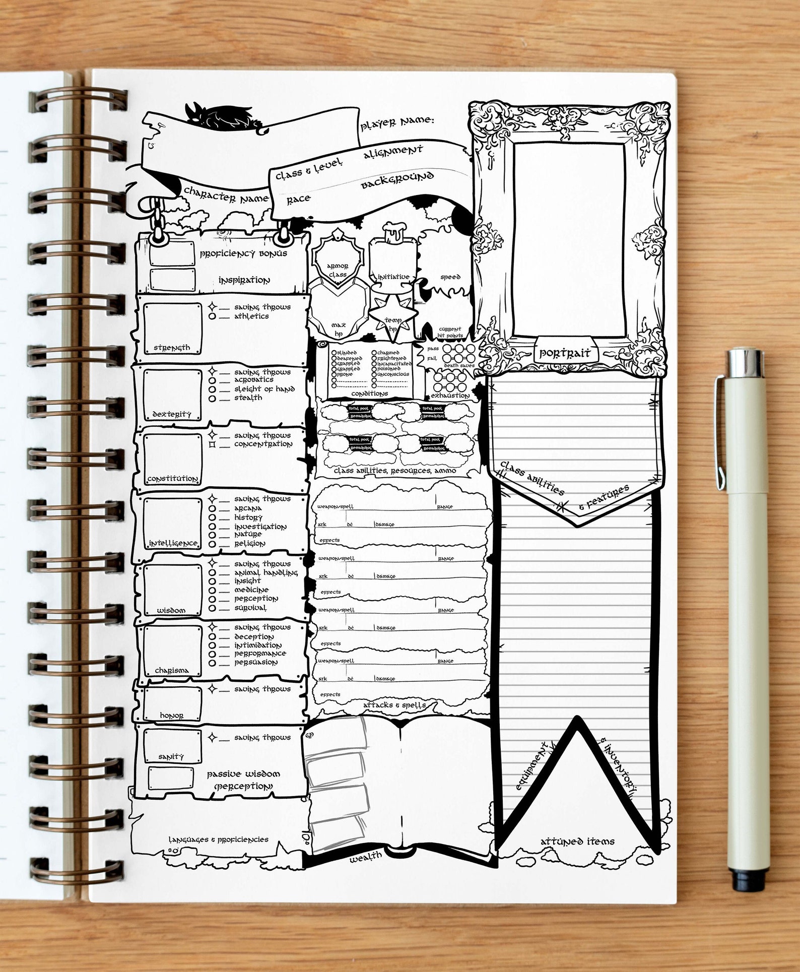 PRINTABLE Dnd Character Sheet 5e Dungeons and Dragons RPG TTRPG Stats ...